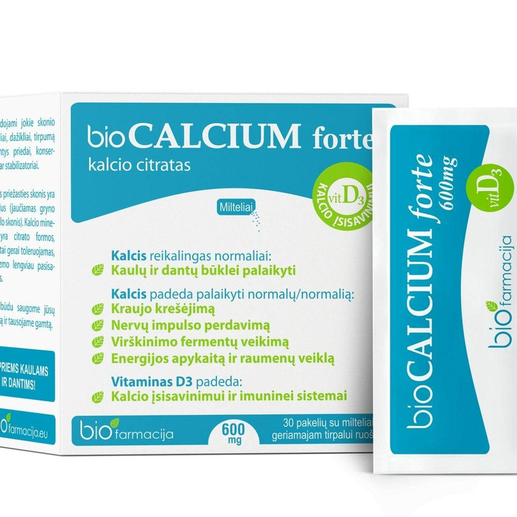 bioCALCIUM FORTE 600mg KALCIS MAISTO PAPILDAS, MILTELIAI – Sveikata1.lt